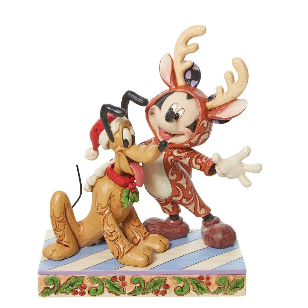 Jim Shore Disney Traditions: Mickey Reindeer with Pluto Santa Figurine – Sparkle Castle