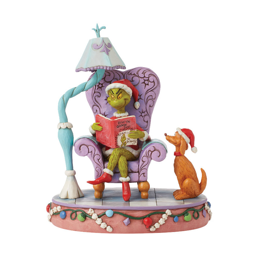 Jim Shore The Grinch: Grinch In Large Chair With Light-Up Lamp Figurin ...