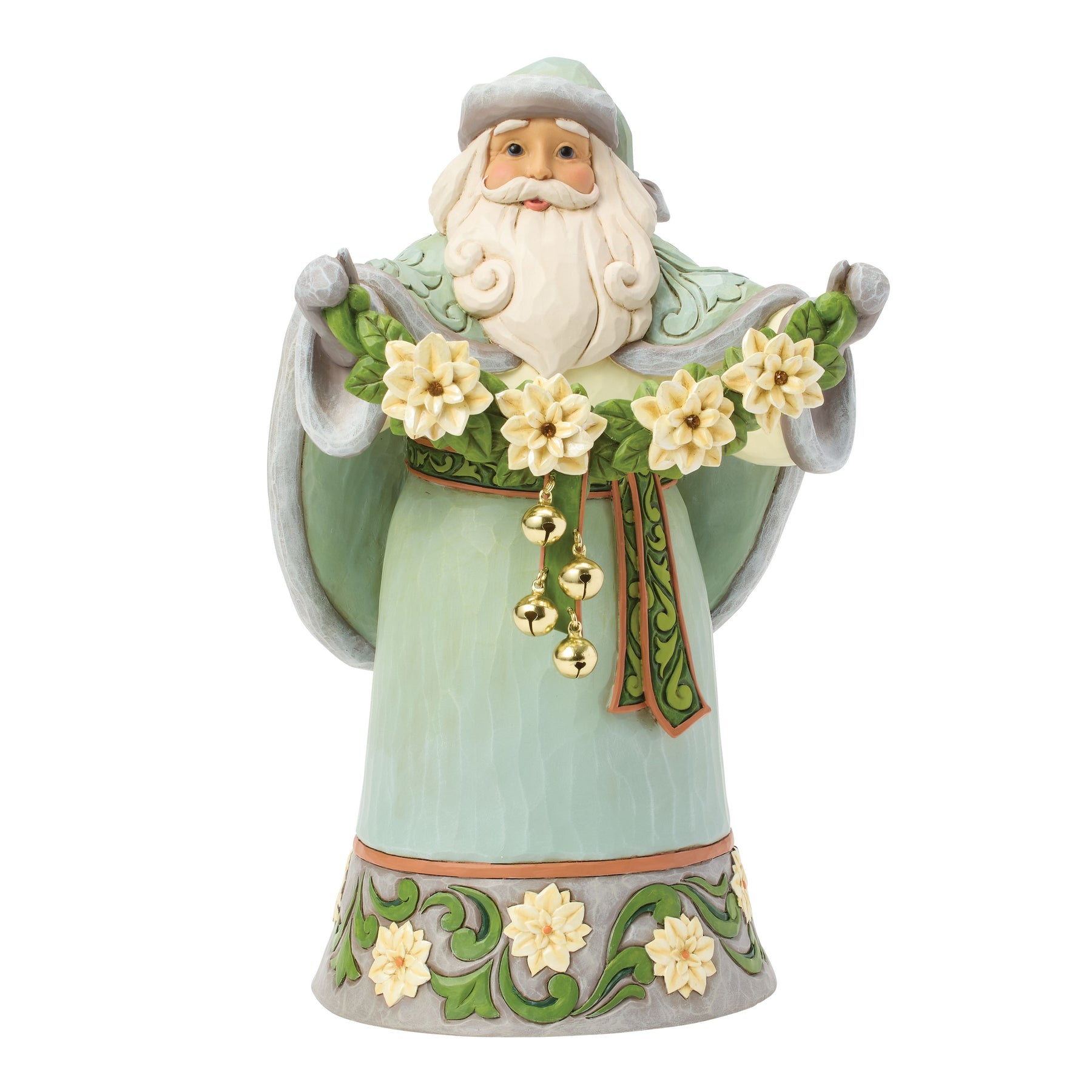 Jim Shore Heartwood Creek: Opal & Moss Santa With White Poinsettia Gar ...
