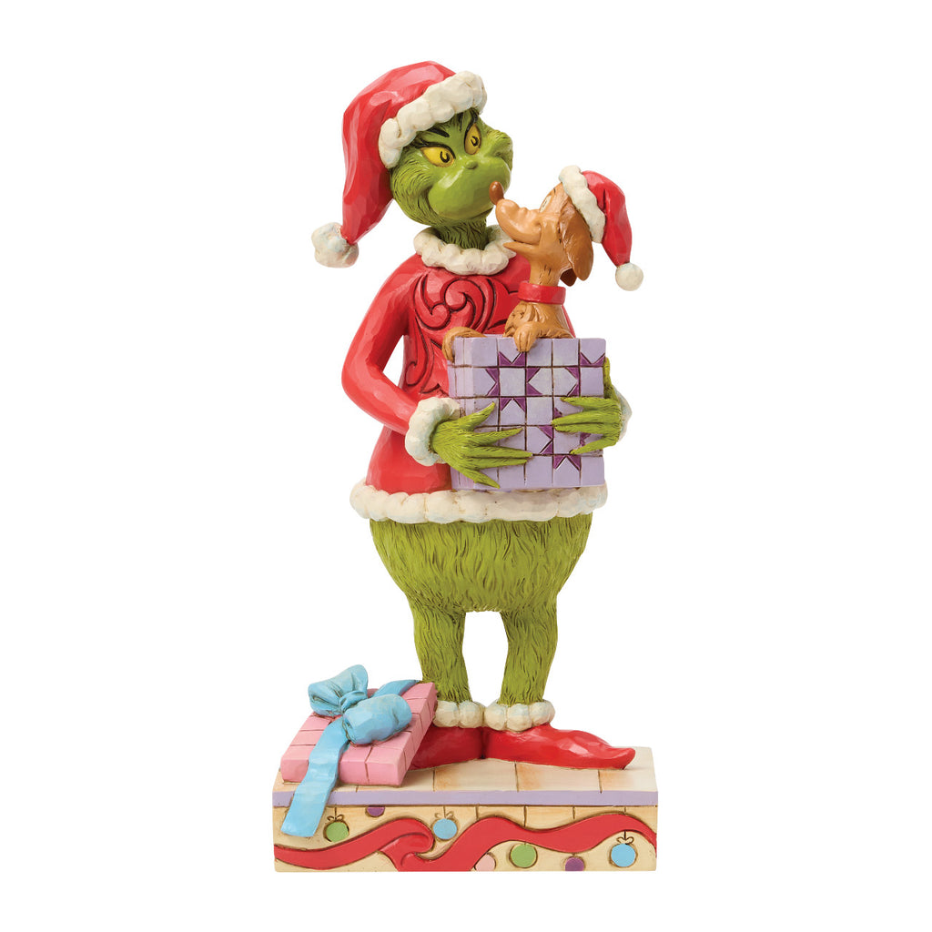 Jim Shore The Grinch: Grinch Holding Gift With Max Inside Figurine ...